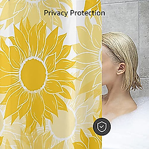 VEGA U Sunflower Fabric Shower Curtain for Bathroom, Botanical Floral Bath Decor with Hooks, Hotel Quality, 72x72 Inch