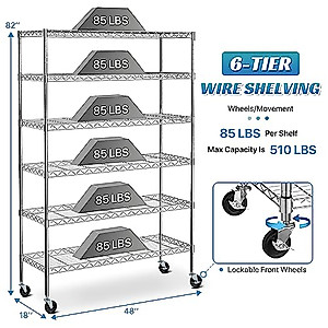 Meet perfect Adjustable Storage Shelves 6 Tier Wire Shelving Unit and Storage, 2100lbs Capacity Metal Shelving Heavy Duty Garage Shelves Storage Rack, 48" D x 18" W x 82" H, Chrome