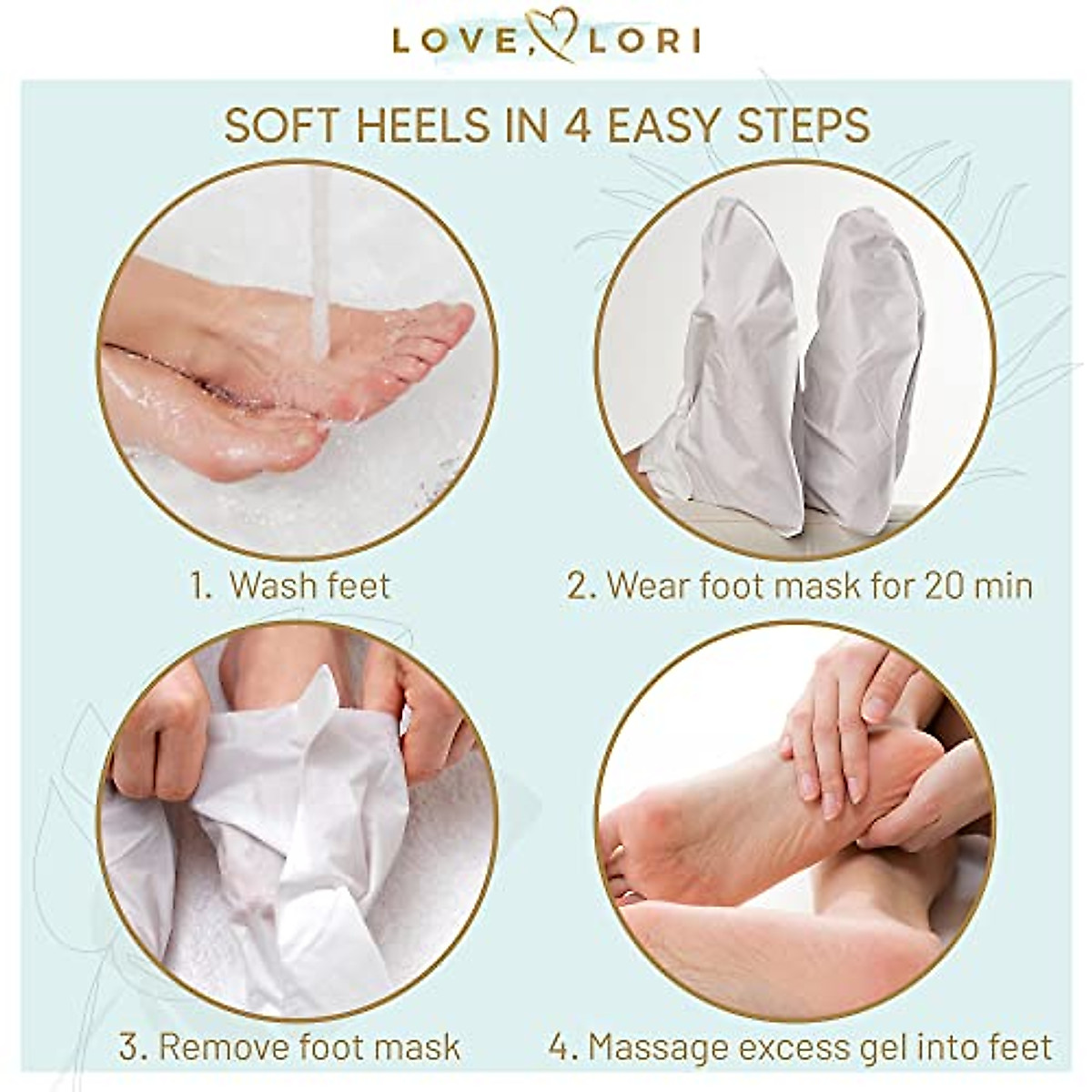 LOVE, LORI Foot Mask Moisturizing 3 Pairs Ultra Hydrating Foot Mask for Dry Cracked Feet, (NON-PEEL) with Hyaluronic Acid, Shea Butter & Coconut Oil – Great Self Care Gifts for Women & Men
