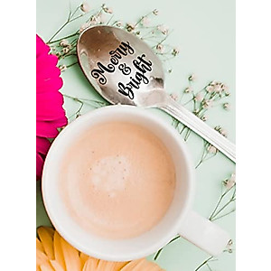 Merry & Bright | Gift For Christmas for Wife/Husband/Girlfriend/Boyfriend/Friends/Mom/Dad | Christmas Stocking Stuffer | Stainless Steel Engraved 7 inches Teaspoon