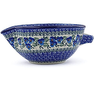 Authentic Polish Pottery 7½-inch Batter Bowl made by Ceramika Artystyczna (Blue Pansy Theme) + Certificate of Authenticity