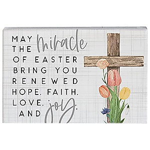 Simply Said, INC Small Talk Sign 3.5" x 5.25" Wood Block Plaque - May the Miracle of Easter Bring You Hope, Faith, Love, and Joy - STR1660