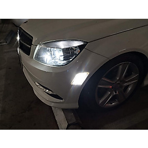 iJDMTOY Euro Clear Lens Front Side Marker Lights w/White LED Replacement Bulbs Compatible With 2008-11 Mercedes Pre-LCI W204 C250 C300 C350 & 2008-2013 C63 AMG, Replace OEM Amber Sidemarker Lamps