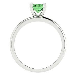 Clara Pucci 1.0 ct Emerald Cut Solitaire Green Simulated Diamond Engagement Bridal Promise Anniversary Ring 18K White Gold Size 4.5