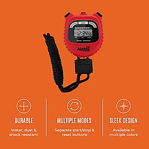 Marathon Adanac 3000 Digital Stopwatch Timer, Red - High Precision Accuracy to 1/100th Seconds - Water, Dust & Shock Resistant - 46” Lanyard Included