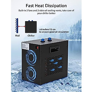 42 Gal Aquarium Chiller, 1/10 HP Fish Tank Water Chiller with Quiet Design Compressor, Refrigeration for Hydroponic System Axolotl Jellyfish Coral Reef 160L Black