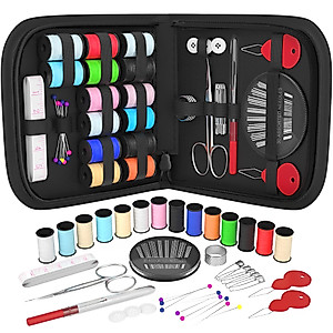Coquimbo Sewing Kit Gifts for Women, Mom, Traveler, Adults, Beginner, Emergency, Sewing Supplies Accessories with Scissors, Thimble, Thread, Sewing Needles, Tape Measure etc (Black, S)
