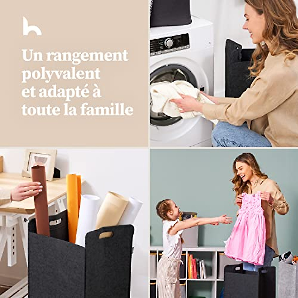 Hennez Collapsible Laundry Hamper Felt 70L - Lightweight Foldable Laundry Bin - Dirty Clothes Hamper - Tall Basket - Laundry Baskets with Handles - Pop Up Laundry Hamper - Felt Basket - Kids Hampers