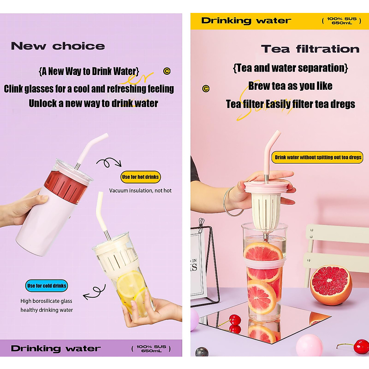 YULUDZSW Stainless Steel Vacuum Insulated Tumbler, With Lid And Straw For Water, 20 Oz Perfect Size Iced Coffee/Smoothie Cup, 3 In 1 Water Cup, For Home, Office Or Car, Hot And Cold Drinks Thermal