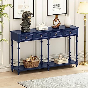 INMOZATA Farmhouse Entryway Table, Narrow Console Table with 2 Drawers, 59" Sofa Table with Storage Shelf, Console Tables for Entryway, Living Room, Hallway, Foyer,Blue