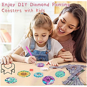 DOTZSO Diamond Art Painting Coasters,Diamond Dot Art DIY Coasters Art and Crafts for Adults Diamond Art Coaster Sets for Beginners Adults and Kids Art Craft Supplies（Flower）