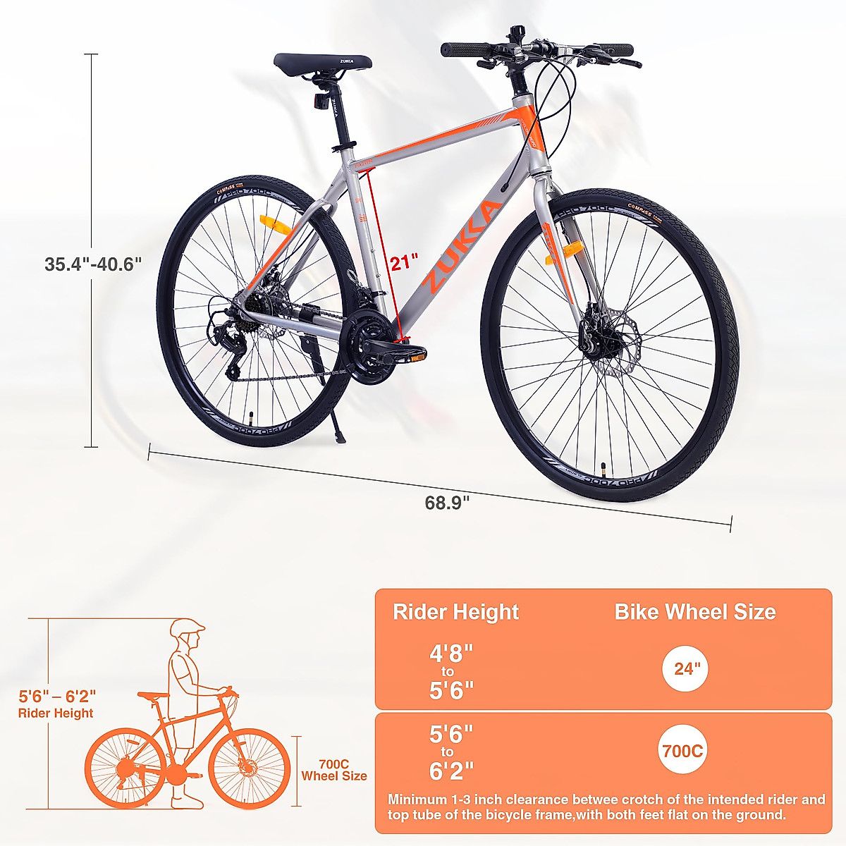 WEFIYERS 700C Road Bike Shimano 21 Speeds Aluminium Alloy Frame,Disc Brake&Racing Bicycle,Commuter Hybrid Bike for Men/Women Junior Senior (Orange)