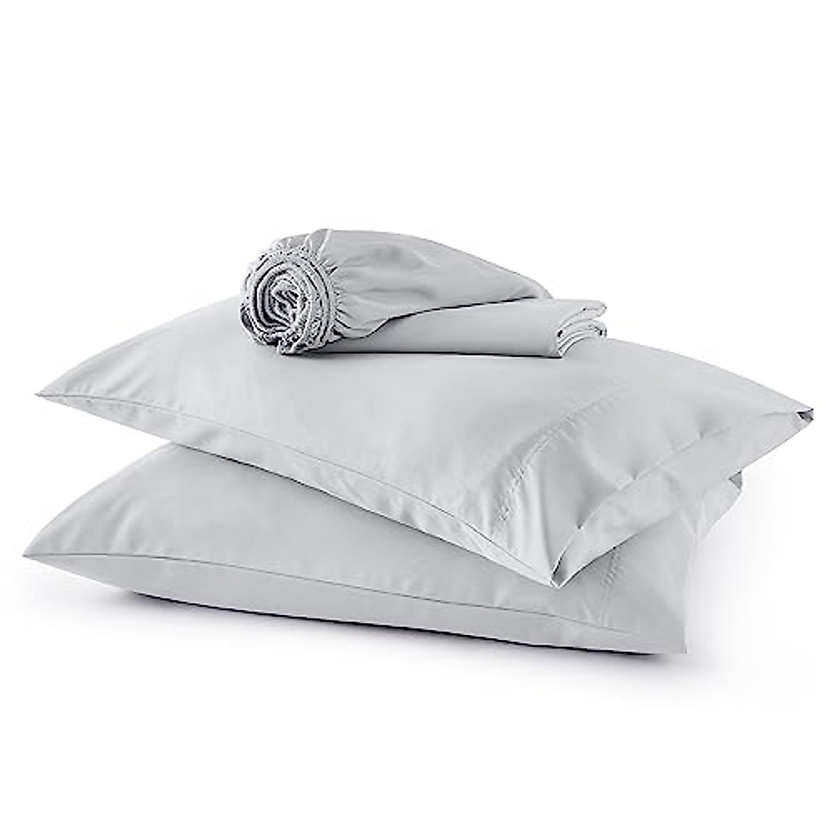 Bedsure Queen Sheets Grey - Polyester & Rayon Derived from Bamboo Cooling Bed Sheets, Deep Pockets Fits up to 16", Breathable, Wrinkle Free and Soft Queen Sheet & Pillowcase Sets