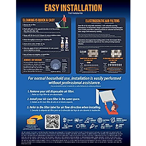 Air-Care 16x20x1 Silver Electrostatic Washable A/C Furnace Air Filter - Never Buy Another Filter!