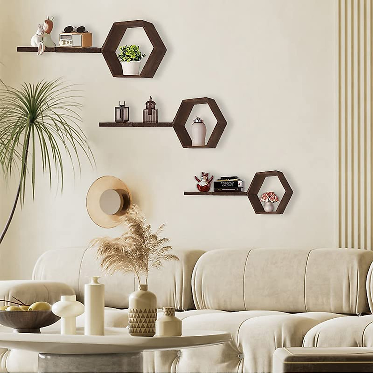 Jiofaviu 6 PCS Floating Shelves Set for Wall Décor, Wall Mounted Cube, Farmhouse Style Floating Shelf for Living Room, Bedroom, Home Decor Furniture