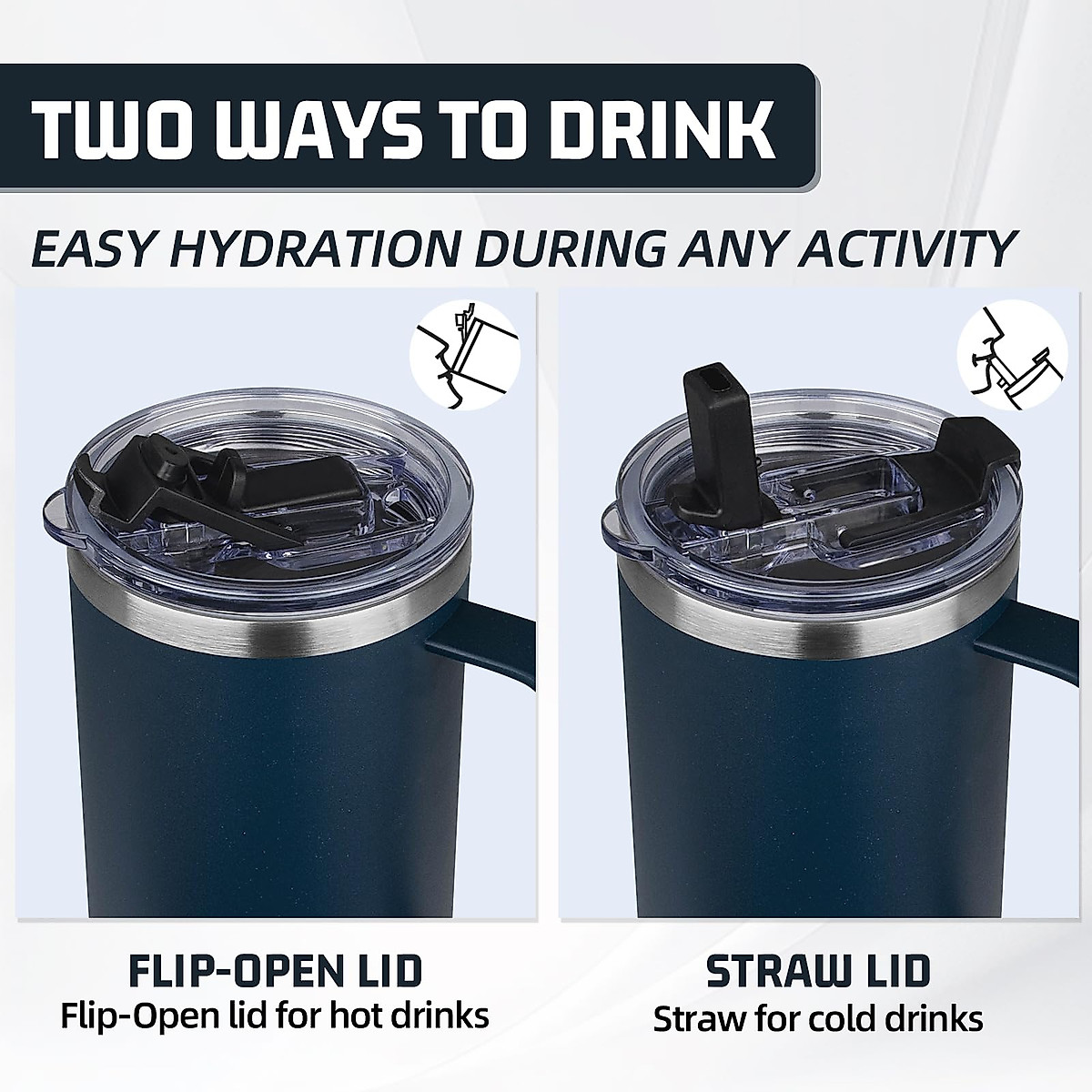 40 oz Tumbler with Handle and Flip Straw, 100% Leakproof Insulated Tumbler with Lid and Straw, Stainless Steel Insulated Travel Coffee Mug, Insulated Coffee Thermal Cup for Cold and Hot (Deep Blue)