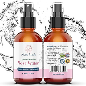 Large 4 oz 100% Pure, Organic Moroccan Rose Water Spray Face Toner, Skin Body Hair Eye Makeup Remover Alcohol Free Toner, Scar Minimizer Hydrating Soothing Face Mist for Dry Oily Combination Skin