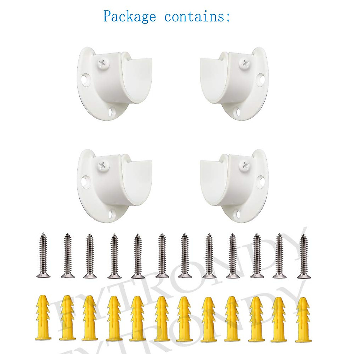 FYTRONDY White Edition Stainless Steel Closet Rod Bracket, U-Shaped Open Type Socket Bracket, Wardrobe Bracket, Shower Curtain Rod Pole End Supports Sockets Flange (1 INCH, 4 Pack)