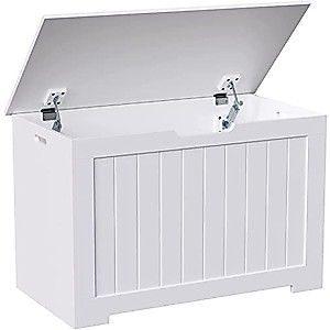 Saicool Wooden Storage Toy Chests, 30in Storage Toy Box with 2 Safety Hinge 30 inches Kids Wooden Toy Chest Storage Space for Bedroom Playroom and Living Room (White)