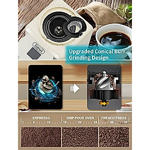 Gevi 20 Bar Compact Professional Espresso Coffee Machine with Milk Frother for Espresso, Latte and Cappuccino Burr Coffee Grinder with 35 Precise Grind Settings, Beige