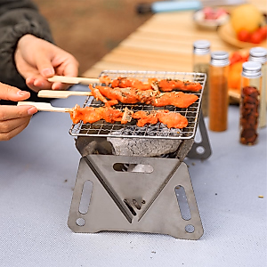NUZAMAS Stainless Steel Grill Portable Mini Camping Grill Round Charcoal Grill Outdoor Camping Tool for Picnic Hiking Cooking BBQ