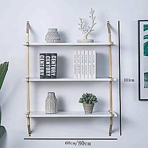 PIBM Stylish Simplicity Shelf Wall Mounted Floating Rack Shelves Simple Iron Art Solid Wood Bookshelf Living Room Bearing Strong,2 Colours,4 Sizes, Golden Border , 80x26x74cm