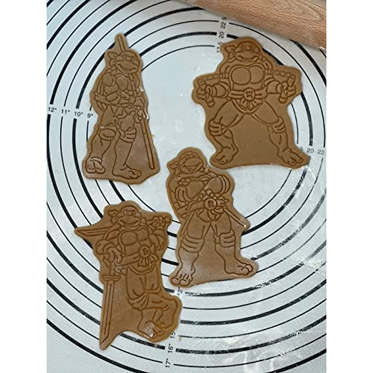 Set of 4 Ninja Turtle Raphael, Leonardo, Donatello & Michelangelo 6” Cookie Cutters and Molds Produced by 3D Kitchen Art