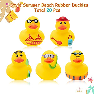Haooryx 20Pcs Summer Beach Rubber Duckies Float Bathtub Ducky Swimming Pool Toys Summer Theme Novelty Funny Squeeze Ducks for Kids Birthday Party Favors Prize Rewards Baby Shower Bath Toys Decoration