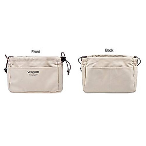Vercord Canvas Handbag Organizers, Sturdy Purse Insert Organizer Bag in Bag, 10 Pockets Beige Small