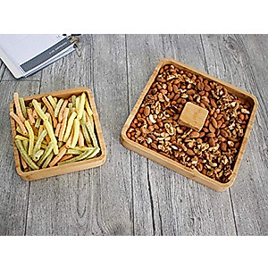 Penko Bamboo Pistachio Snack Bowl Double Dish Holder Bowl Pedestal and Sunflower Seed Nut Bowl with Shell Storage