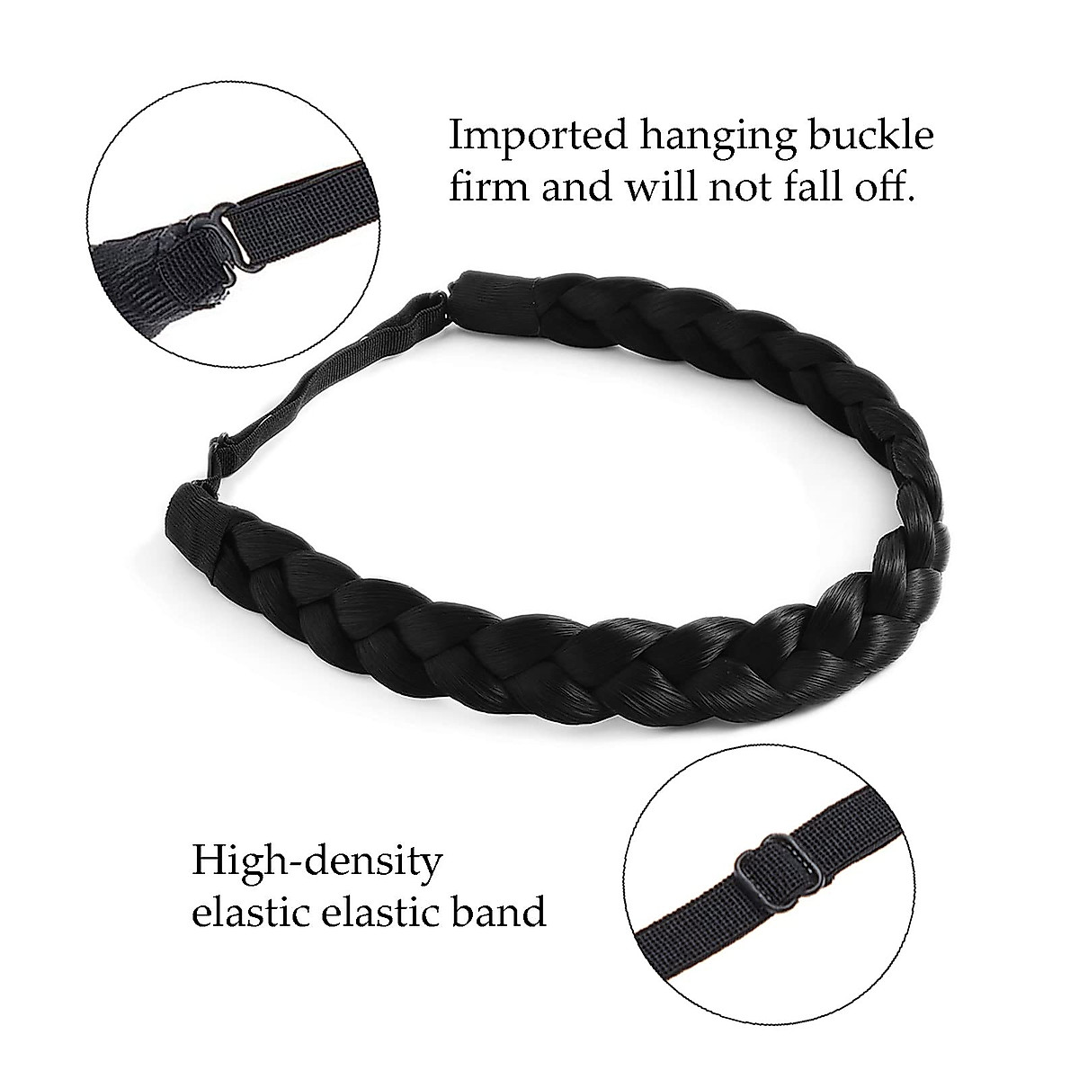 STHEJFB Braid Headband 2 3 Strands combinations Messy Wide Chunky Fluffy Elastic Stretch Hairpiece Braided Headband Women Girl Beauty accessory (Black 1B)