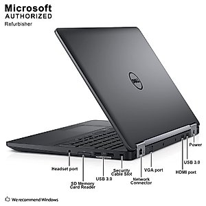 Dell Latitude E5570 15.6 Inch Business Laptop PC, Intel Core i7-6600U Processor - Intel UHD Graphics 530, 16GB DDR4 RAM, 256GB SSD, Webcam, WiFi, Bluetooth, HDMI, VAG Windows 10 Pro 64 Bit (Renewed)