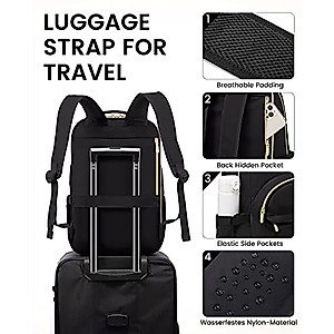 LOVEVOOK Work Backpack for Women, fits 15.6 Inch Laptop, Large Capacity Laptop Backpack with Luggage Strap, Waterproof Lightweight Backpack Purse, Fashionable for Business, Travel, Black
