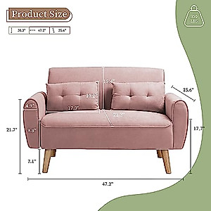 Vongrasig 47" Small Modern Loveseat Sofa, Mid Century Linen Fabric 2-Seat Sofa Couch Tufted Love Seat with Back Cushions and Tapered Wood Legs for Living Room, Bedroom and Small Space (Pink)