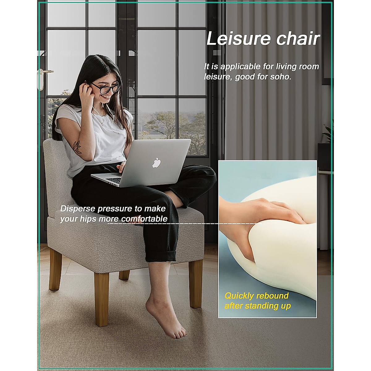 Armless Accent Chair for Bedroom, Modern Slipper Vanity Chair Living Room Chairs with Solid Wood Legs, Makeup Chair Fabric Comfy Upholstered Bedroom Chair Guest Chairs Reading Chair,Beige