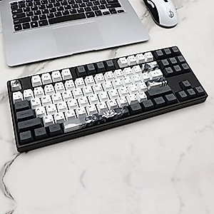 JSJT Ink Lotus Keycaps OEM Profile Japanese Keycaps 140 Keys PBT Dye Sublimation Custom Keycaps Suitable for GK61/64/68/84/87/96/980/104/108 Cherry MX Switch ANSI/ISO Layout Mechanical Keyboards