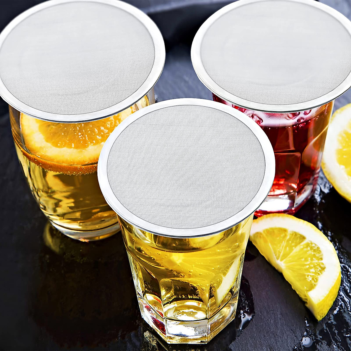 Stainless Steel Drink Covers Wine Glass Cover Mesh Ventilated Discs Keeps Debris Out Cup Covers Wine Glass Lid for Beverage Cover Outdoors Ventilation Reducing Splashing (8)