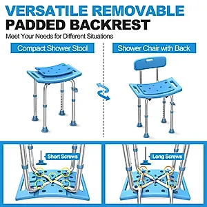 Medhelp Shower Chair with Back for Inside Shower, FSA/HSA Eligible Heavy Duty 380lbs Stainless Steel Adjustable Shower Stool, Tool Free & Anti Slip Padded Bath Seat for Elderly, Handicap & Disabled