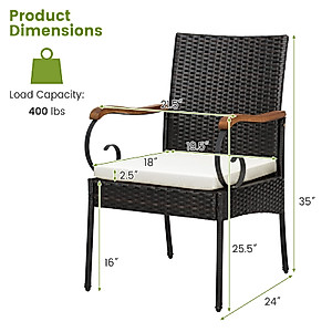 Tangkula Patio Wicker Chairs Set of 4, All Weather Heavy Duty Outdoor PE Rattan Dining Chairs, with Soft Zippered Cushion, for Backyard, Balcony, Poolside (2, Off White)