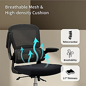 Logicfox Ergonomic Office Chair, Breathable Mesh Chair with Adjustable Height, Computer Chair with a Double Lumbar Support and Flip-up Arms, Home Office Desk Chair with 90°-130° Tilt Function