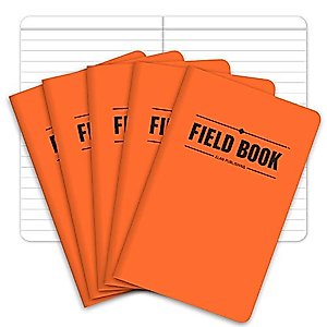 Field Notebook/Pocket Journal - 3.5"x5.5" - Orange - Lined Memo Book - Pack of 5