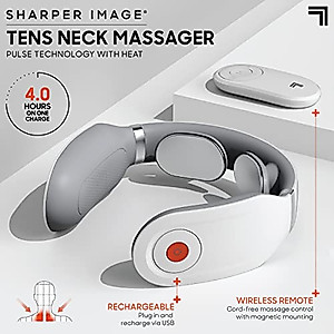 Sharper Image Neck Tens Muscle Stimulator with Soothing Heat & Wireless Remote, Pain Relief Therapy with 3 Massage Modes & 15 Intensity Levels, USB Rechargeable, 4 Hour Battery Life