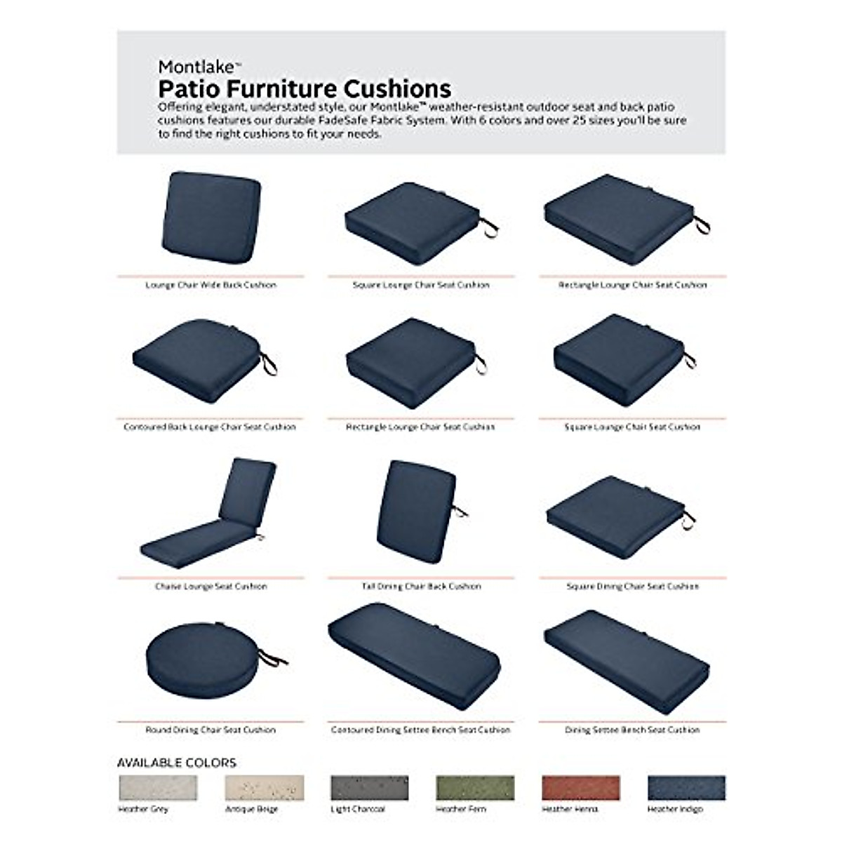 Classic Accessories Montlake FadeSafe Water-Resistant 72 x 21 x 3 Inch Outdoor Chaise Lounge Cushion Slip Cover, Patio Furniture Cushion Cover, Heather Indigo Blue, Patio Furniture Cushion Covers