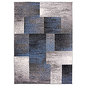 Rugshop Modern Distressed Boxes Area Rug 5' x 7' Blue
