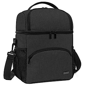 Teamoy Double Layer Breastmilk Cooler Bag with Ice Pack, Travel Baby Bottle Cooler Bag Tote Up To 6 Large 9 Ounce Bottles, Black