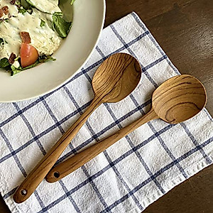 FAAY 2 Teak Serving Spoons, 9.5 Inches Wooden Spoon, Small Cooking Spoon, Salad Servers, Handcrafted from High Moist Resistance Teak, 100% Healthy Utensils