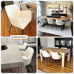 ONEVOG Boucle Dining Chairs with Arms Set of 2 with Curved Backrest, Lumbar Support Upholstered Cream Fuzzy Chair, Upholstered Dining Room Chair for Dinner, Small Spaces, Living Room Guest Arm Chairs
