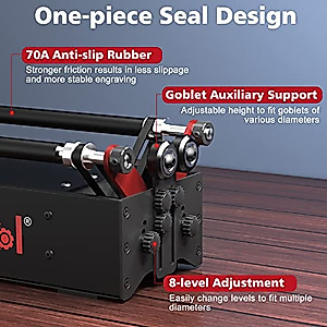 KENTOKTOOL ARot2 Rotary Roller for Laser Engraver, 360°Y-axis Roller with 8 Adjustment Diameters for 6 to 200mm Cylinders, Cups, Pens, Compatible with LE400PRO and Most Other Laser Engraving Machines