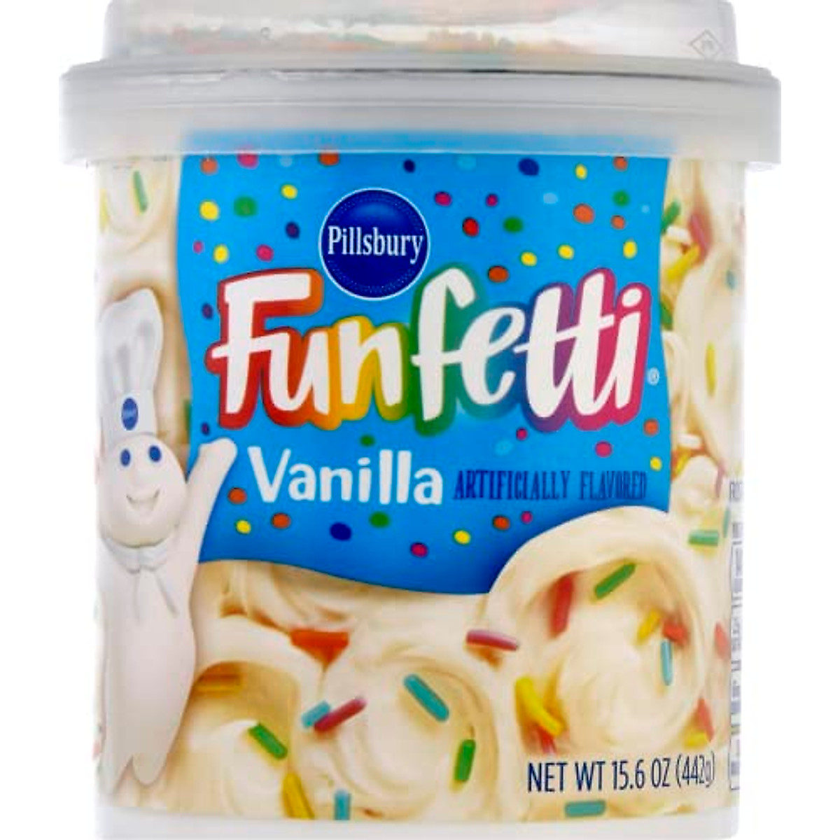 Pillsbury Funfetti Premium Cake Mix, 15.25 oz and Funfetti Vanilla Flavored Frosting, 15.6 oz with By The Cup Spatula Knife