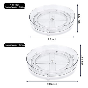 CXRYLZ 2 Pack 9.3 inch Lazy Susan Cabinet Organizer, PET Rotating Storage Rack, Spice Organizer Storage Cabinet, Plastic Lazy Susan Turntable for Fridge Pantry Kitchen Bathroom Bedroom
